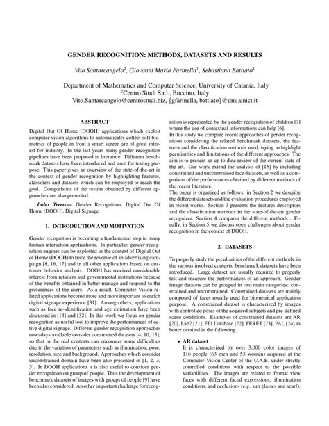 pdf gender recognition methods dataset and results