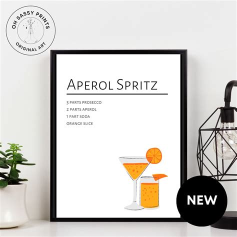 Aperol Spritz Cocktail Recipe Kitchen Print Affiche Etsy France