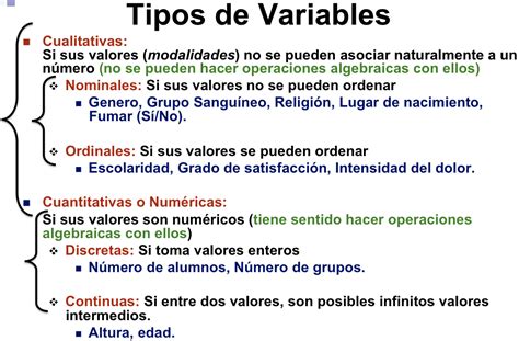 tipos de variables ordinal nominal discreta y continua
