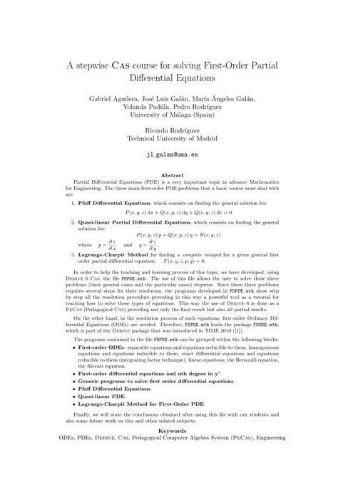 pdf a stepwise cas course for solving first order partial differential equations