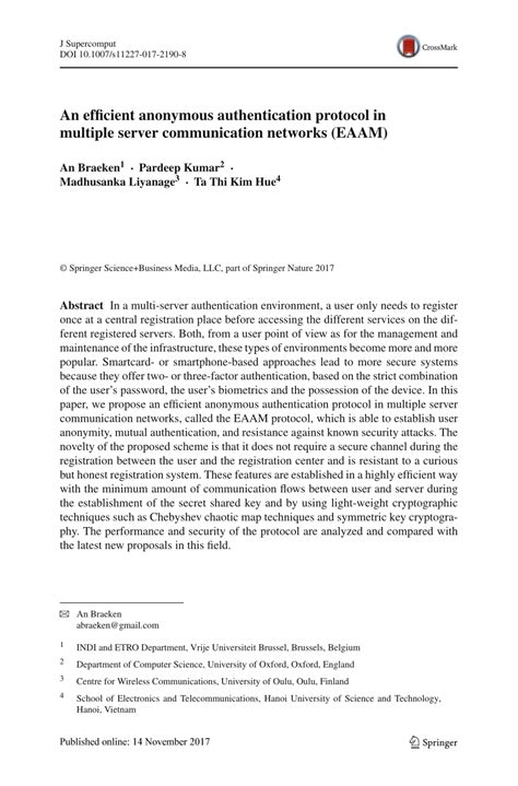 pdf an efficient anonymous authentication protocol in multiple server communication networks