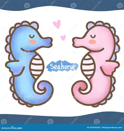 Linda Pareja De Caballitos De Mar De Dibujos Animados Caballitos De