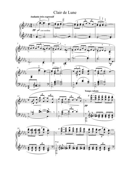 Clair De Lune Arr Various By Debussy Sheet Music For Piano Solo At