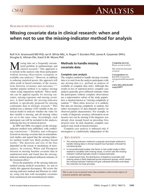 pdf missing covariate data in clinical research when and when not to use the missing
