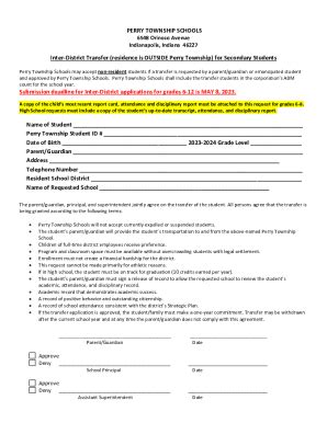 Fillable Online Inter District Transfer Residence Is OUTSIDE Fax