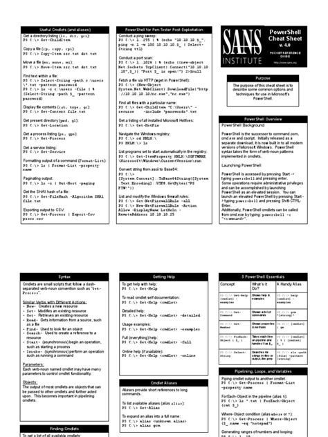 powershell cheat sheet useful cmdlets and techniques for post exploitation tasks pdf