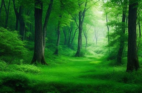 Bela Paisagem De Uma Floresta Verde Foto Premium