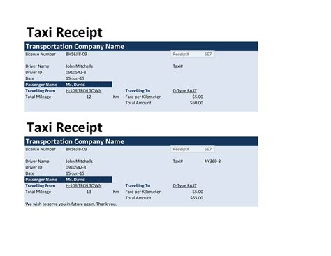 Free Printable Taxi Receipt Templates Blank Generator Word PDF