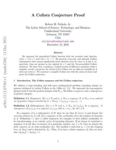pdf a collatz conjecture proof