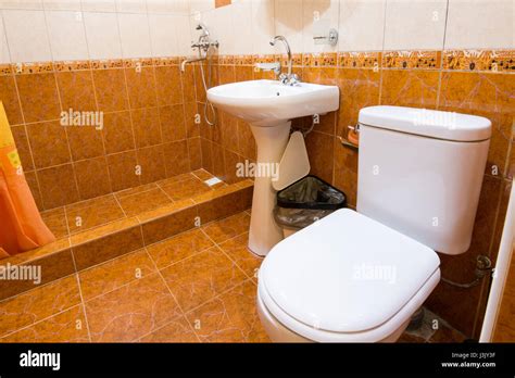 Bathroom Combined With Toilet In The Hotel Shower Sink And Toilet