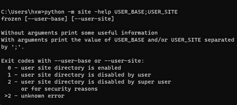 执行python m site help命令，并未打印出site py文件地址，而是提示frozen [ user base] [ user site]，请问该如何解决呢