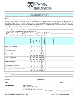 Fillable Online Pennbehavioralhealth PEER REFERENCE FORM