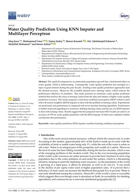 pdf water quality prediction using knn imputer and multilayer perceptron