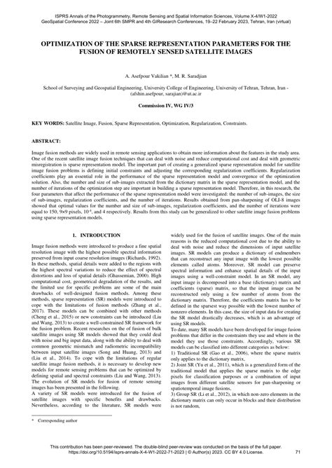 pdf optimization of the sparse representation parameters for the fusion of remotely sensed