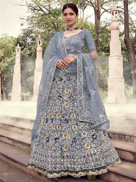 Grey Embroidered Net Lehenga Choli With Dupatta Atelier Yuwa Ciao Jp