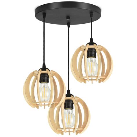 Lampa Wisząca Żyrandol Trzy Drewniane Klosze LED Luxolar Sklep