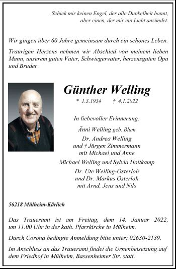 Traueranzeigen von Günther Welling rz trauer de