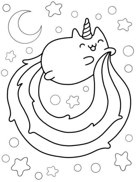 Coloriage Chat Licorne Avec Longue Queue Arc En Ciel