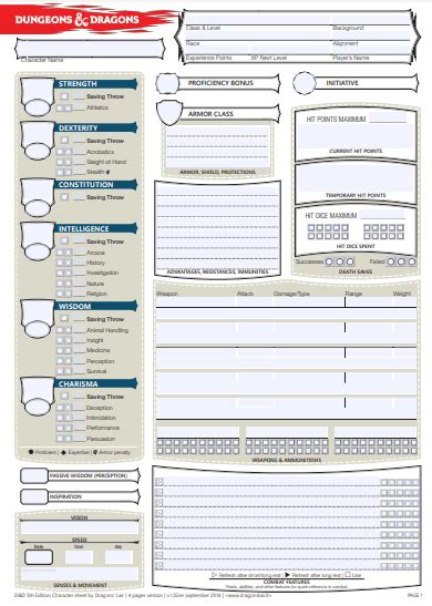 Printable E Character Sheets