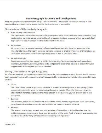 Body Paragraph Examples Format Pdf How To Write
