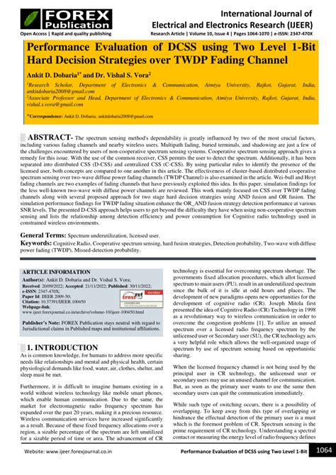 pdf performance evaluation of dcss using two level 1 bit hard decision strategies over twdp