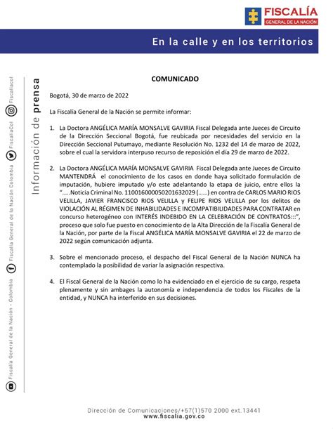 Fiscal A Colombia On Twitter Atenci N Comunicado Oficial De La