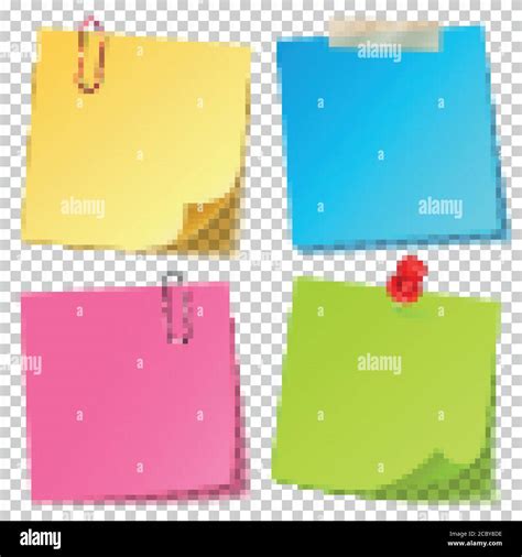 Realistic Colorful Blank Sticky Notes With Clip Binder Colored Sheets