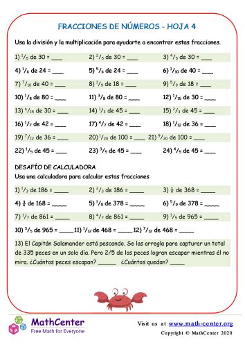 Cuarto Grado Hojas De Trabajo Fracciones Como Parte Del Todo Math Center