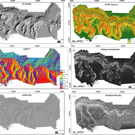 Derived Maps From Bathymetry Data Hillshade A Slope B Aspect