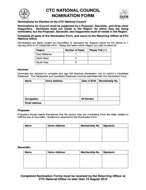 Fillable Online CTC NATIONAL COUNCIL NOMINATION FORM Fax Email Print