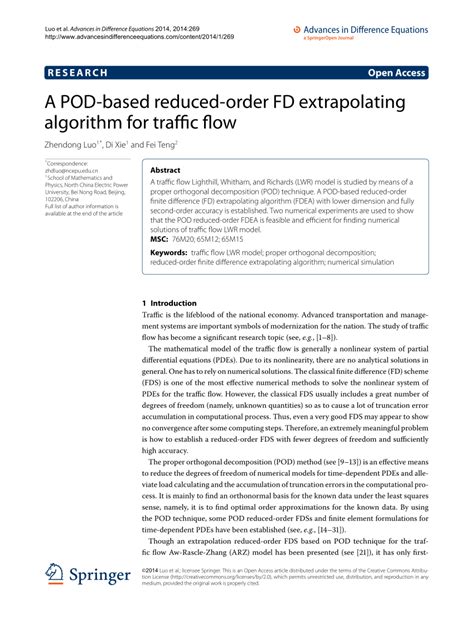 pdf a pod based reduced order fd extrapolating algorithm for traffic flow