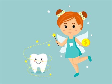 Ilustración vectorial de un lindo hada de los dientes volando con una