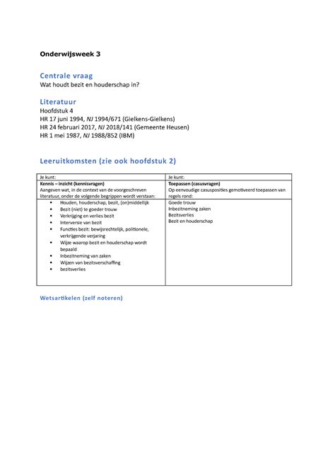 Goederenrecht Week 3 Verplichte Opdrachten Les Onderwijsweek 3