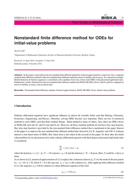pdf nonstandard finite difference method for odes for initial value problems