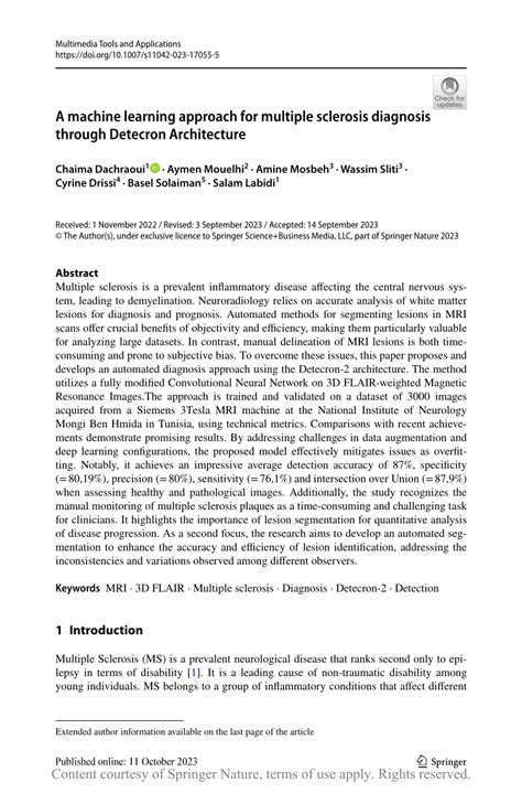 a machine learning approach for multiple sclerosis diagnosis through detecron architecture