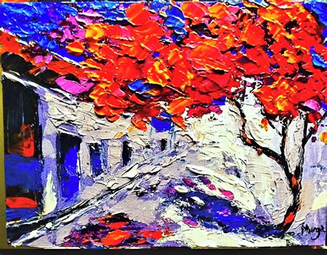 Quadro Pintura Tela Paisagem Urbana Abstrato Flamboyant Elo