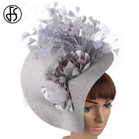 FS Imitación Paja Gran Derby Fascinator Sombrero Para Boda Mujeres Flor