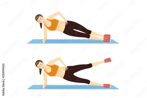 Woman Doing Side Plank Hip Abduction Exercise Guide In Step