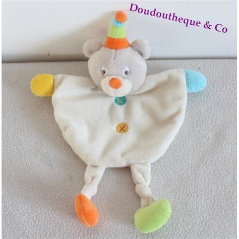 Doudou Plat Ours KIMBALOO Chapeau Orange Vert Bleu Beige La Halle 2