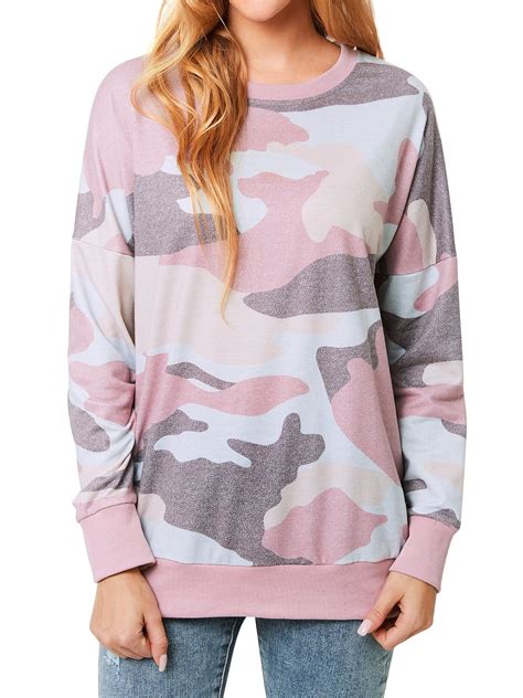 Nlife Women S Long Sleeve Camouflage Print Tops S Walmart