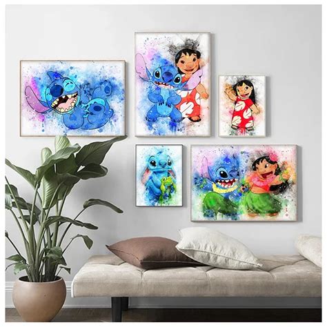 Disney Karikat Rler Suluboya Tuval Boyama Lilo Ve Diki Anime Posterler
