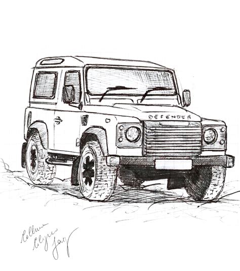 A Black And White Drawing Of A Land Rover