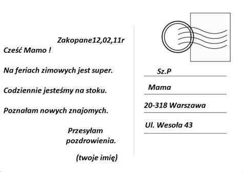 Napisz Kartk Pocztow Z Ferii Zimowych Miejsce Mo E By Zakopane Lub