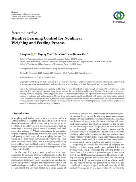 pdf iterative learning control for nonlinear weighing and feeding process