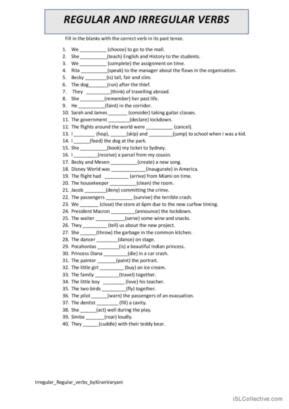Regular And Irregular Verbs Worksheet