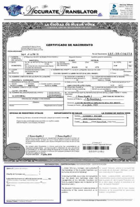 Spanish To English Birth Certificate Translation Template 3
