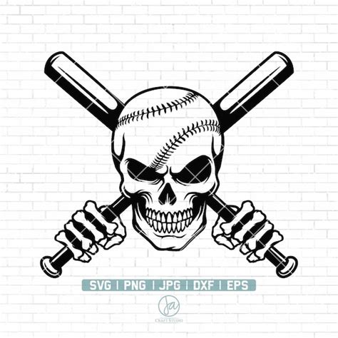 Baseball Skull With Crossed Bats Svg Softball Skull Svg Etsy