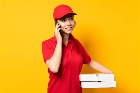 Premium Photo Pizza Delivery Girl Holding A Pizza