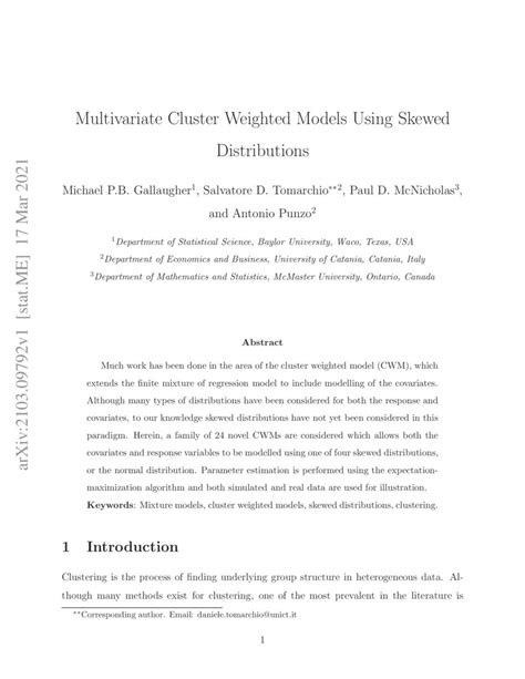 multivariate cluster weighted models using skewed distributions deepai