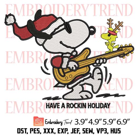 Have A Rockin Holiday Snoopy Guitar Embroidery Design Peanuts Snoopy